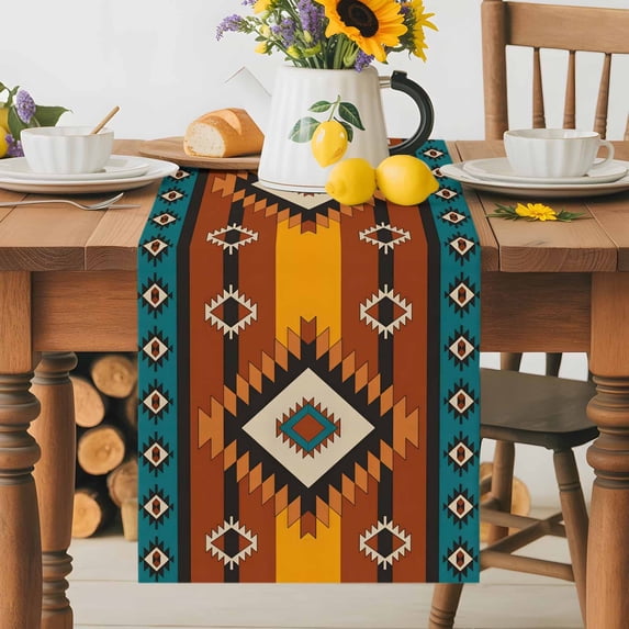 Burlap Table Runner 36 Inches Long, Aztec Tribe Ethnic Style Non-Slip ...