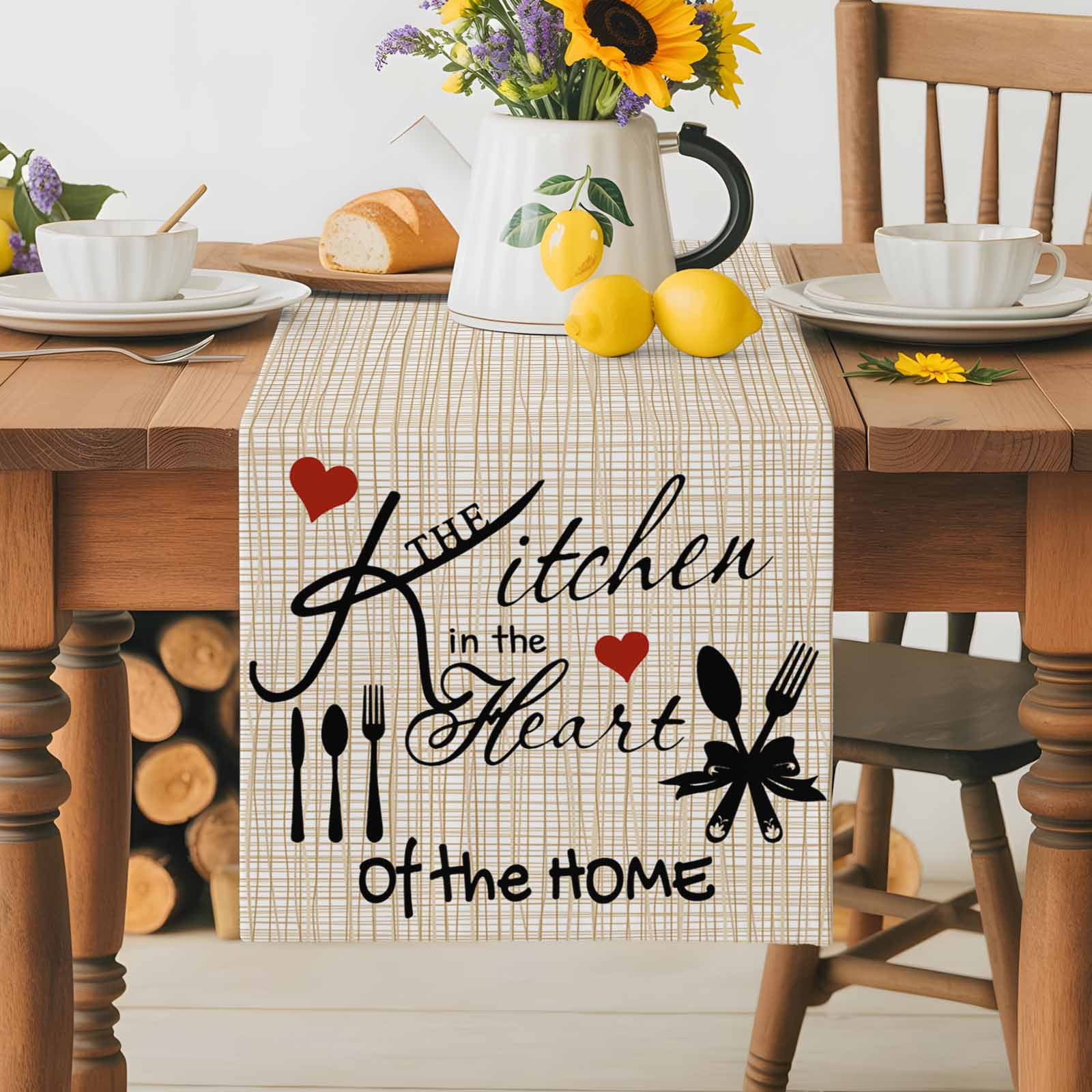 Burlap Table Runner 36 Inches Long,Beige Plaid Tableware Silhouette Non ...