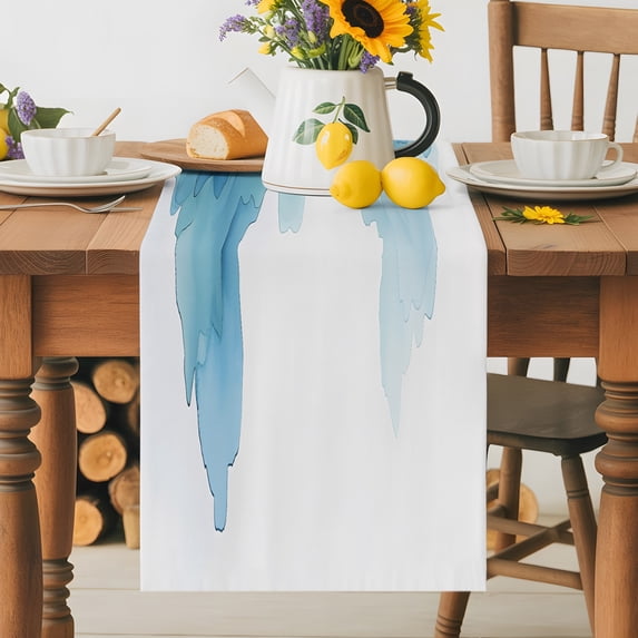 Burlap Table Runner 36 Inches Long, Blue Gradient Water Ripple Non-Slip ...