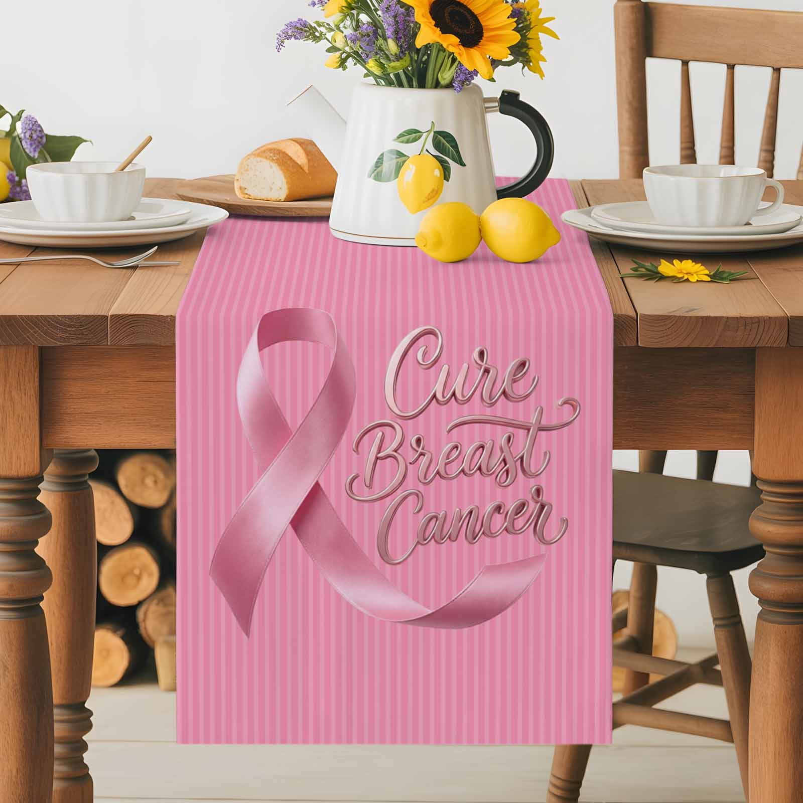 Burlap Table Runner 36 Inches Long, Caring for Breast Cancer Non-Slip ...