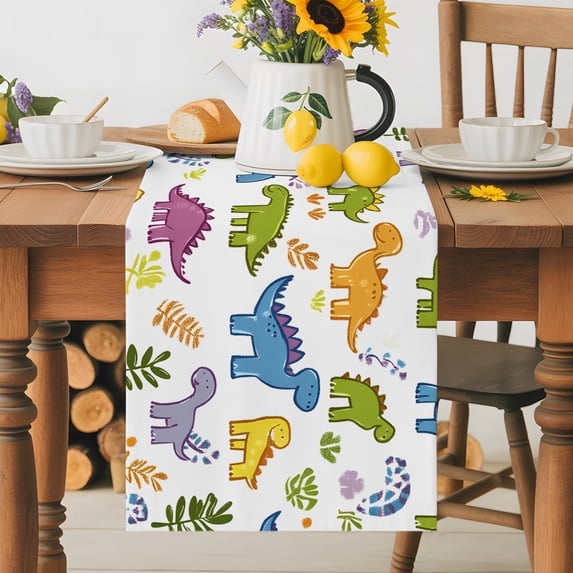 Burlap Table Runner 36 Inches Long, Cartoon Green Blue Purple Dinosaur ...