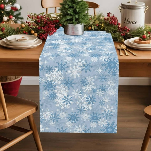 Burlap Table Runner 36 Inches Long,Christmas Blue Snowflake Seamless ...