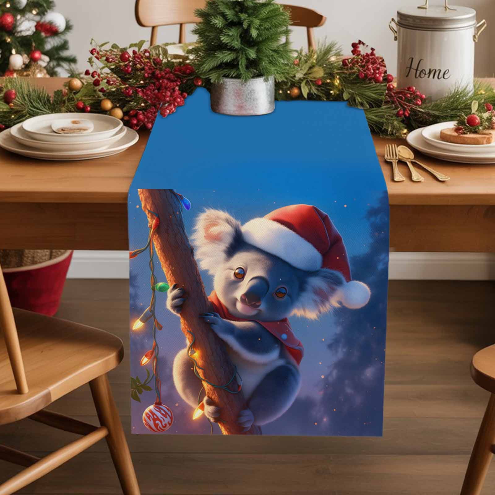 Burlap Table Runner 36 Inches Long,Christmas Koala Red Xmas Hat Non ...