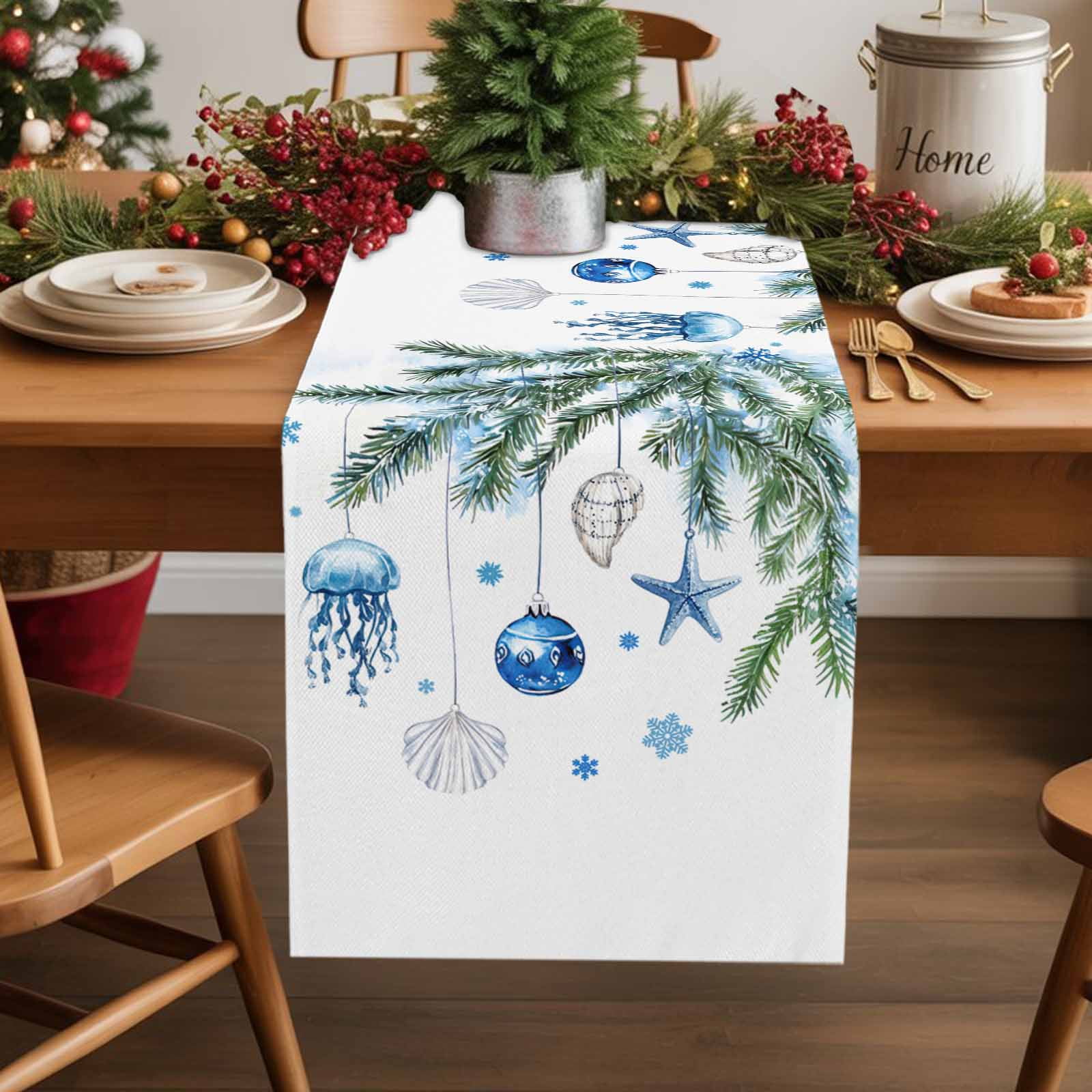 Burlap Table Runner 36 Inches Long,Christmas Pine Needle Bell Shell ...