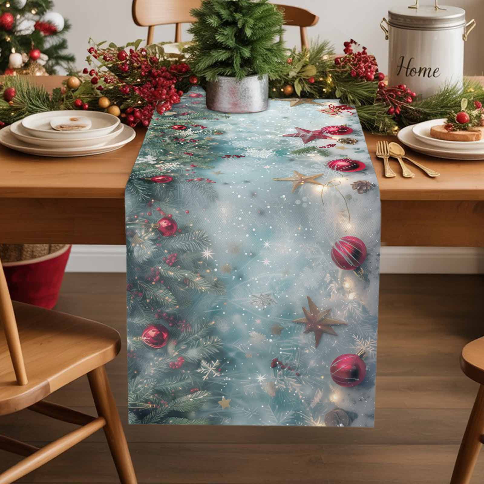 Burlap Table Runner 36 Inches Long,Christmas Red Bell Pine Leaves Non ...