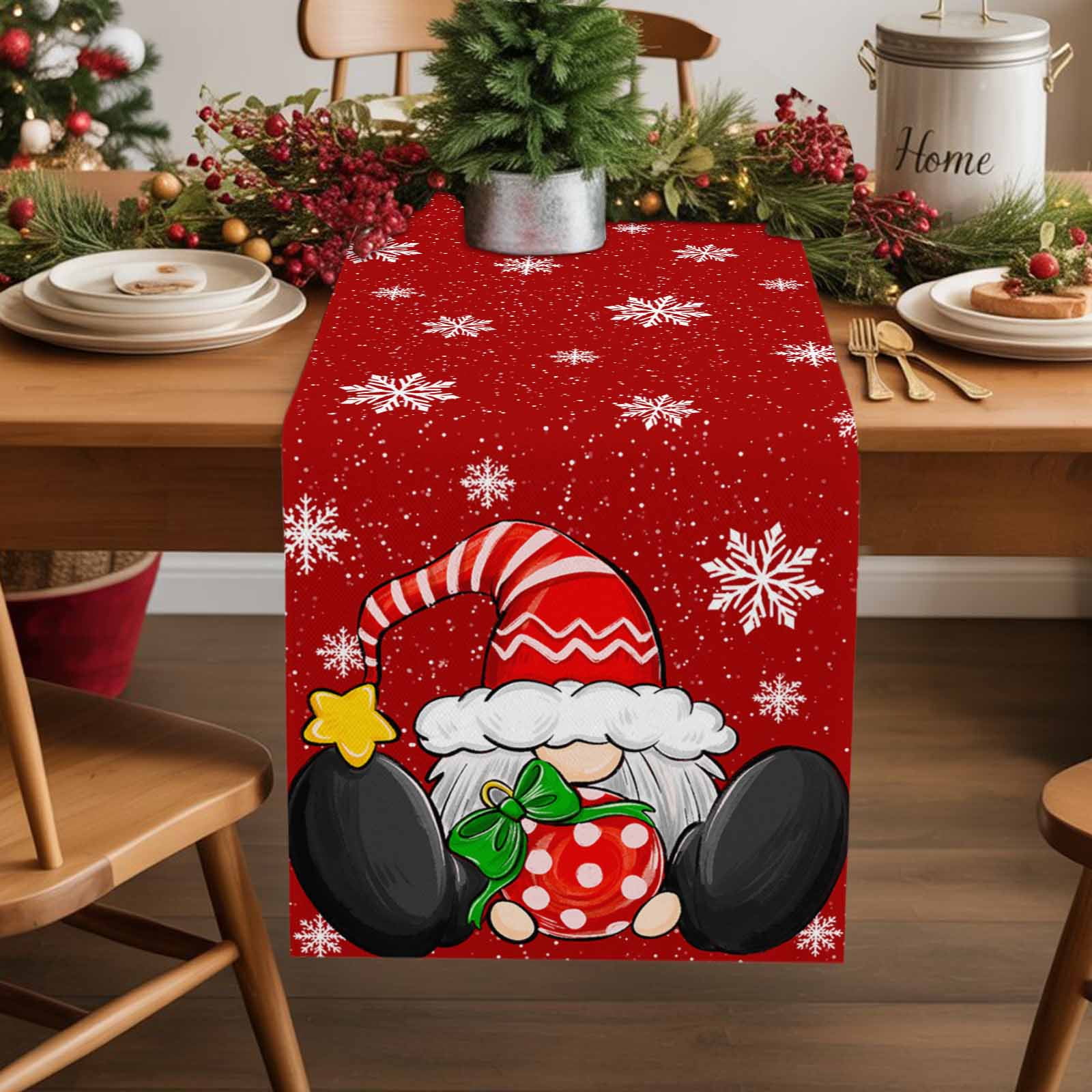 Burlap Table Runner 36 Inches Long,Christmas Red Gnome Snowflakes Non ...