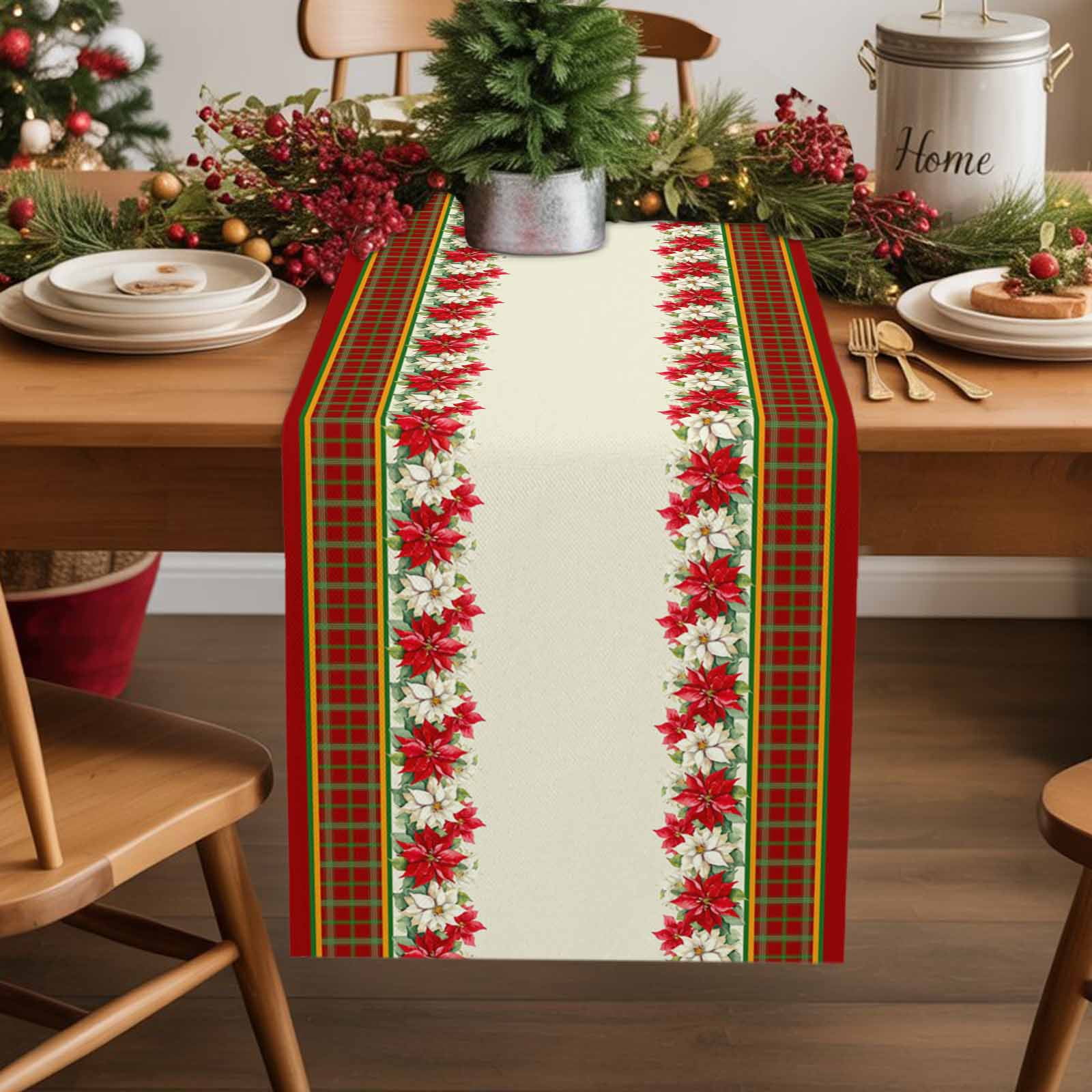 Burlap Table Runner 36 Inches Long,Christmas Red White Flowers Non-Slip ...