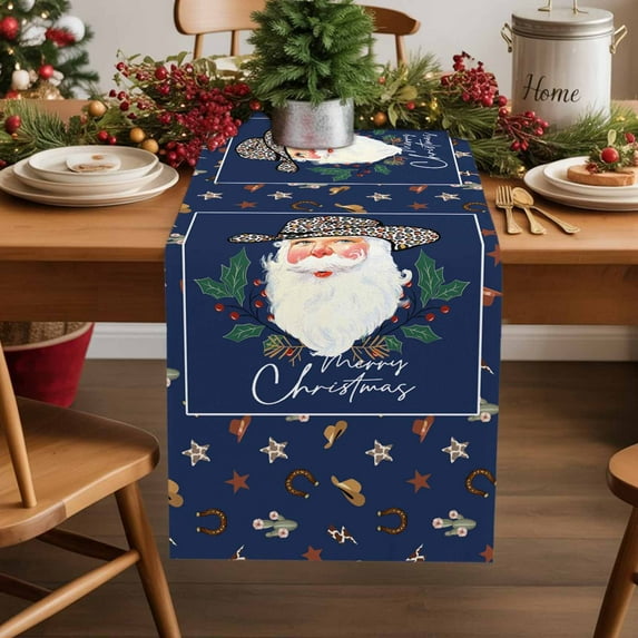 Burlap Table Runner 36 Inches Long,Christmas Santa Claus Western Cowboy ...