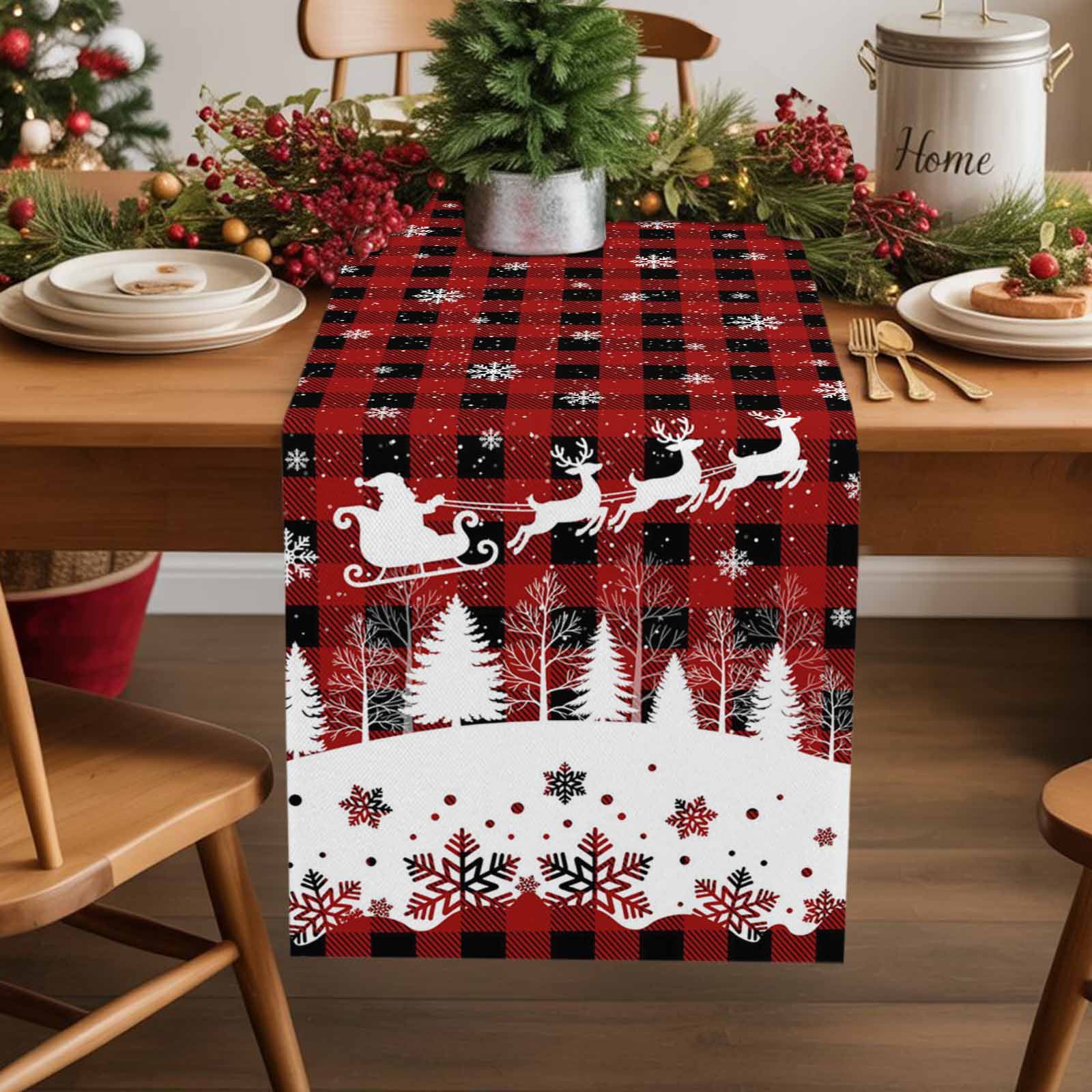 Burlap Table Runner 36 Inches Long,Christmas Tree Santa Claus Non-Slip ...