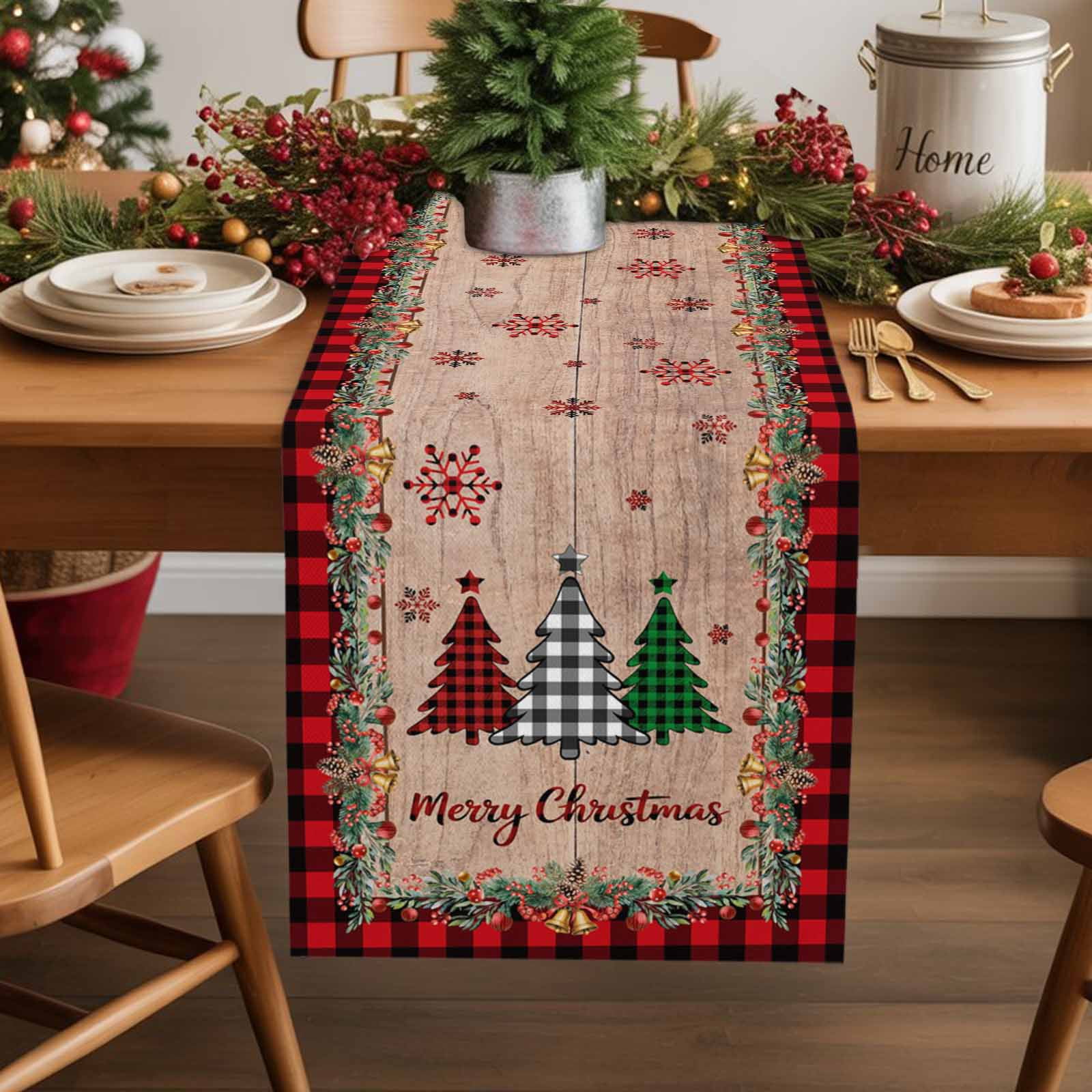 Burlap Table Runner 36 Inches Long,Christmas Trees Retro Wood Grain Non ...