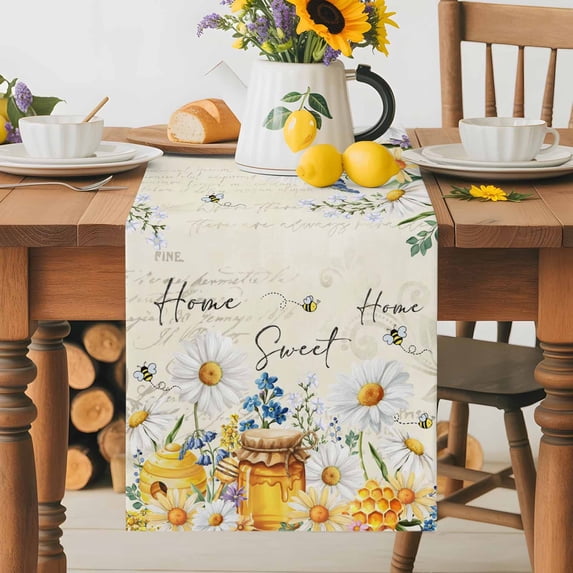 Burlap Table Runner 36 Inches Long, Country Daisy Wildflower Bees Non ...
