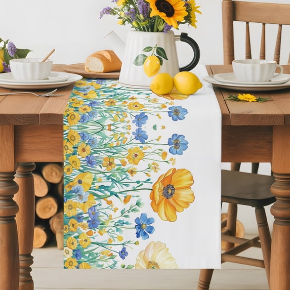 Burlap Table Runner 36 Inches Long, Country Flower Spring Floral ...
