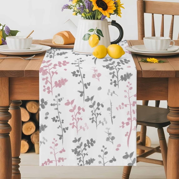 Burlap Table Runner 36 Inches Long, Country Leaves Ombre Pink Gray Non ...