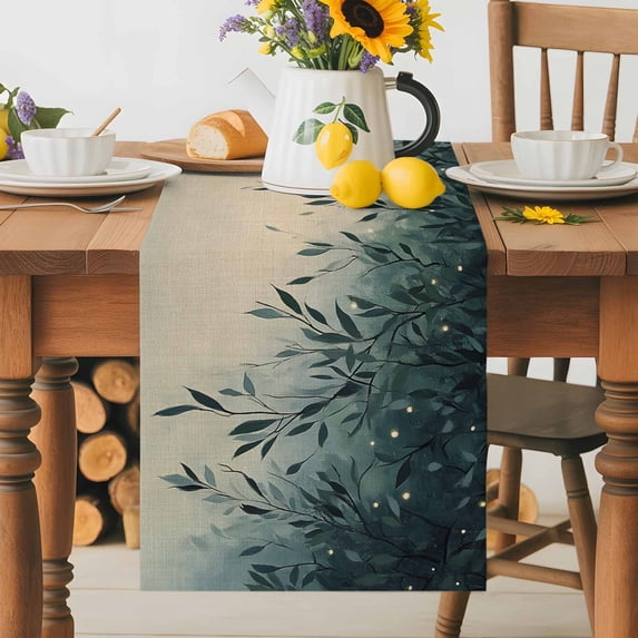 Burlap Table Runner 36 Inches Long, Country Retro Leaves Non-Slip ...