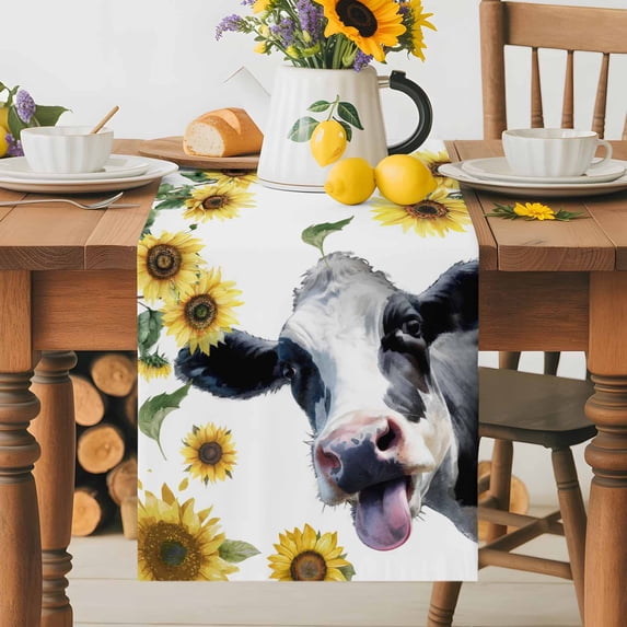 Burlap Table Runner 36 Inches Long, Country Sunflower Cow Non-Slip ...