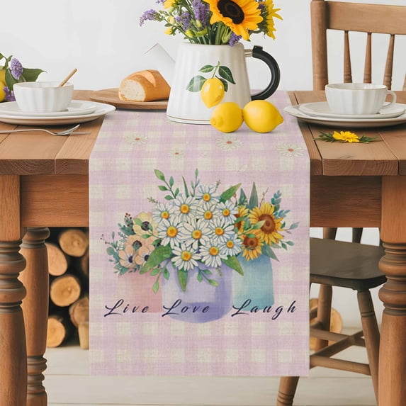 Burlap Table Runner 36 Inches Long, Daisy Flower Sunflower Plant Non ...