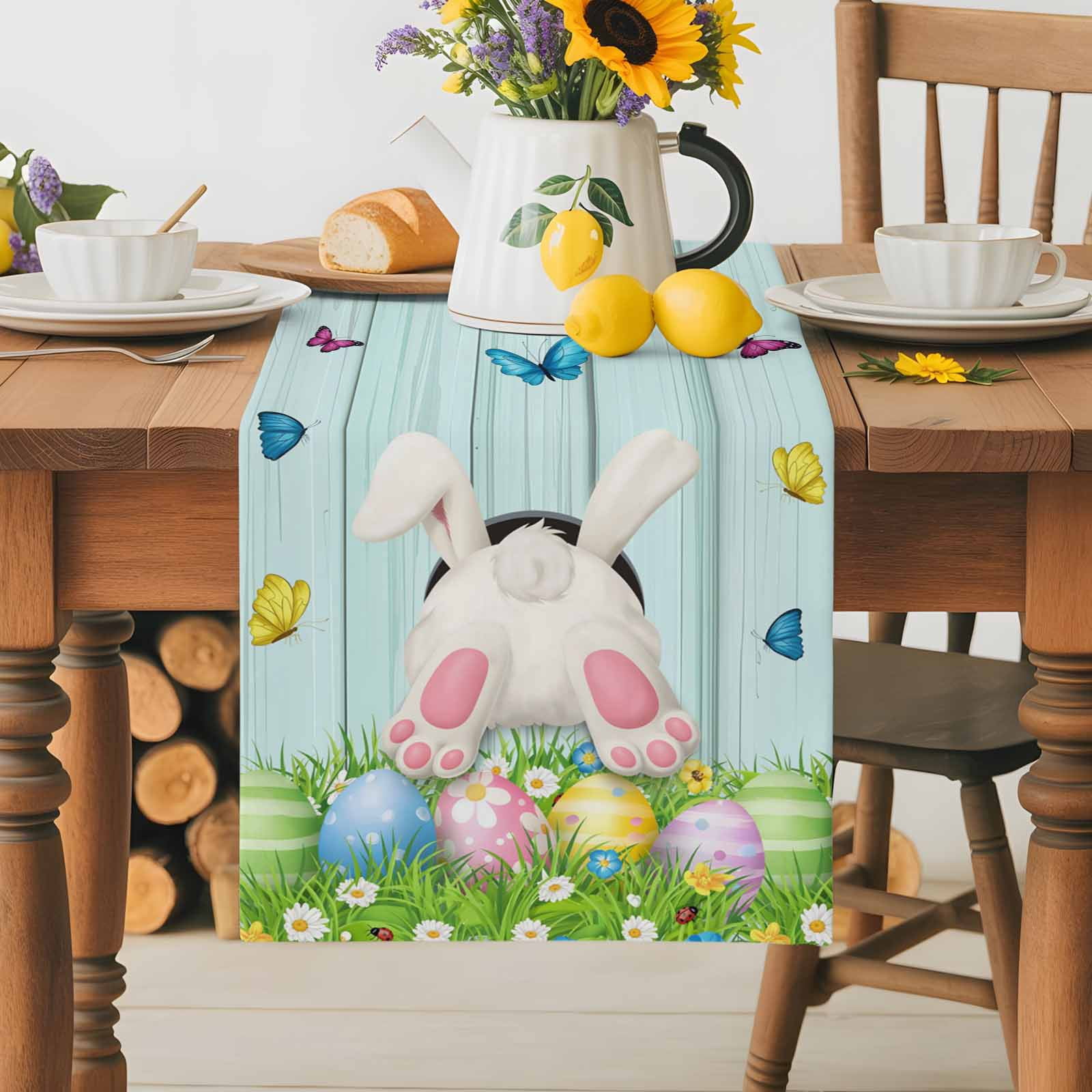 Burlap Table Runner 36 Inches Long,Easter Egg Bunny Tail Butterfly ...