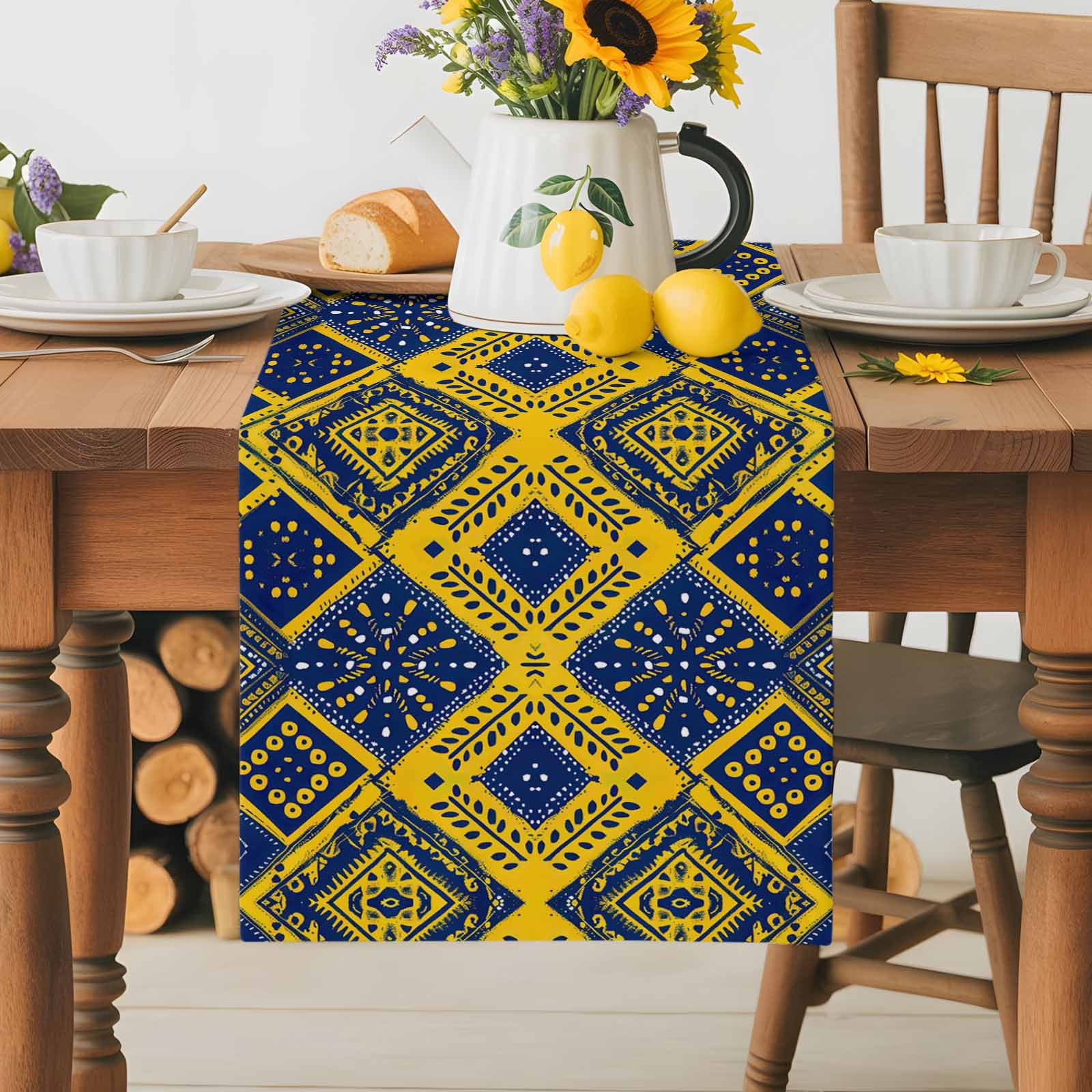 Burlap Table Runner 36 Inches Long, Ethnic Abstract Geometric Art Non ...
