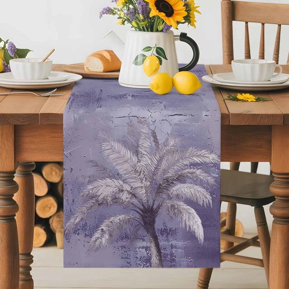 Burlap Table Runner 36 Inches Long, Exotic Palm Tree on Lavender Purple ...