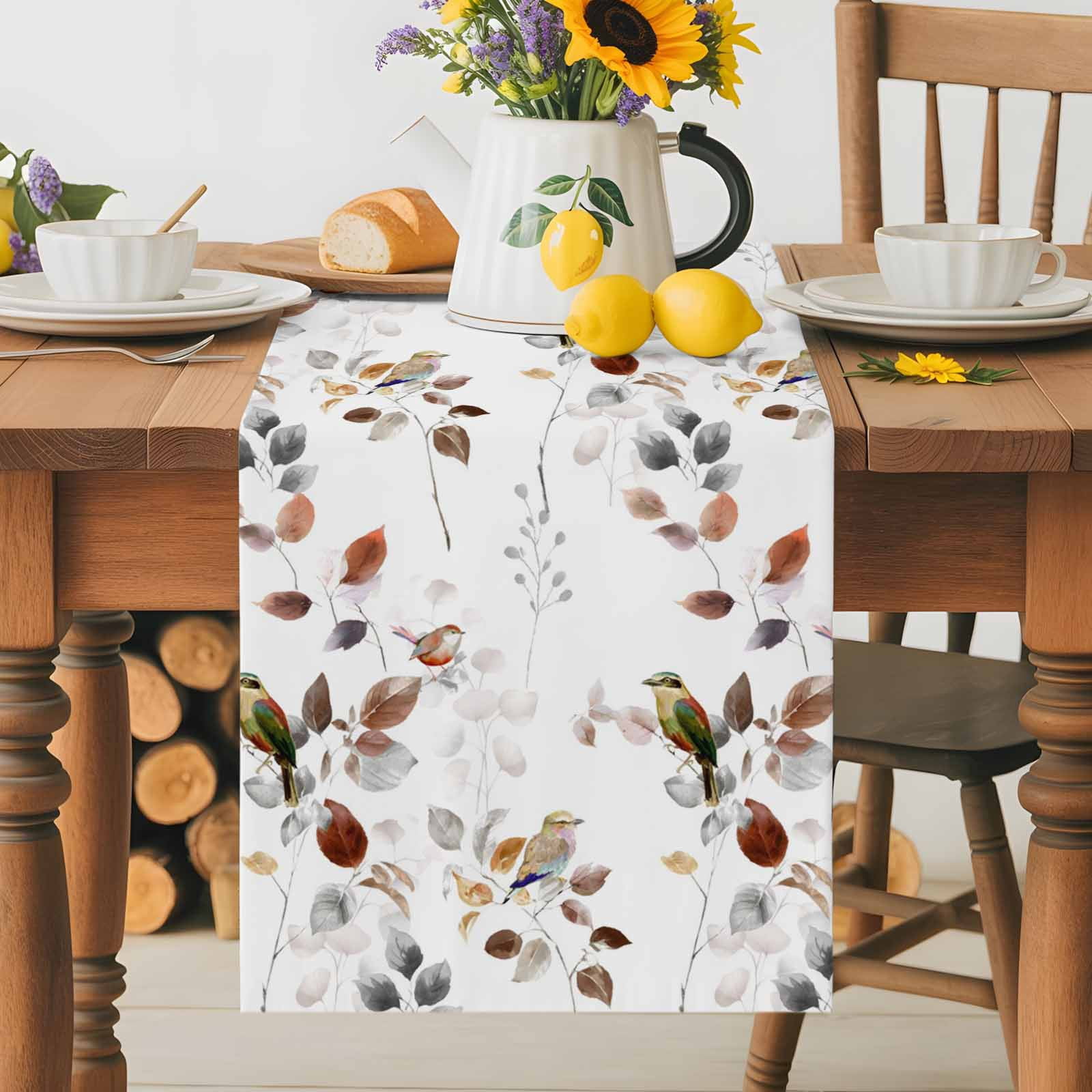 Burlap Table Runner 36 Inches Long, Fall Leaves Orange Gray Ombre Non ...