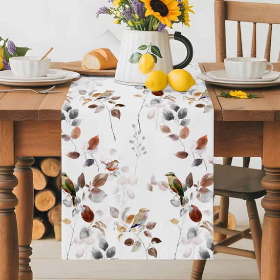 Burlap Table Runner 36 Inches Long, Fall Leaves Orange Gray Ombre Non ...