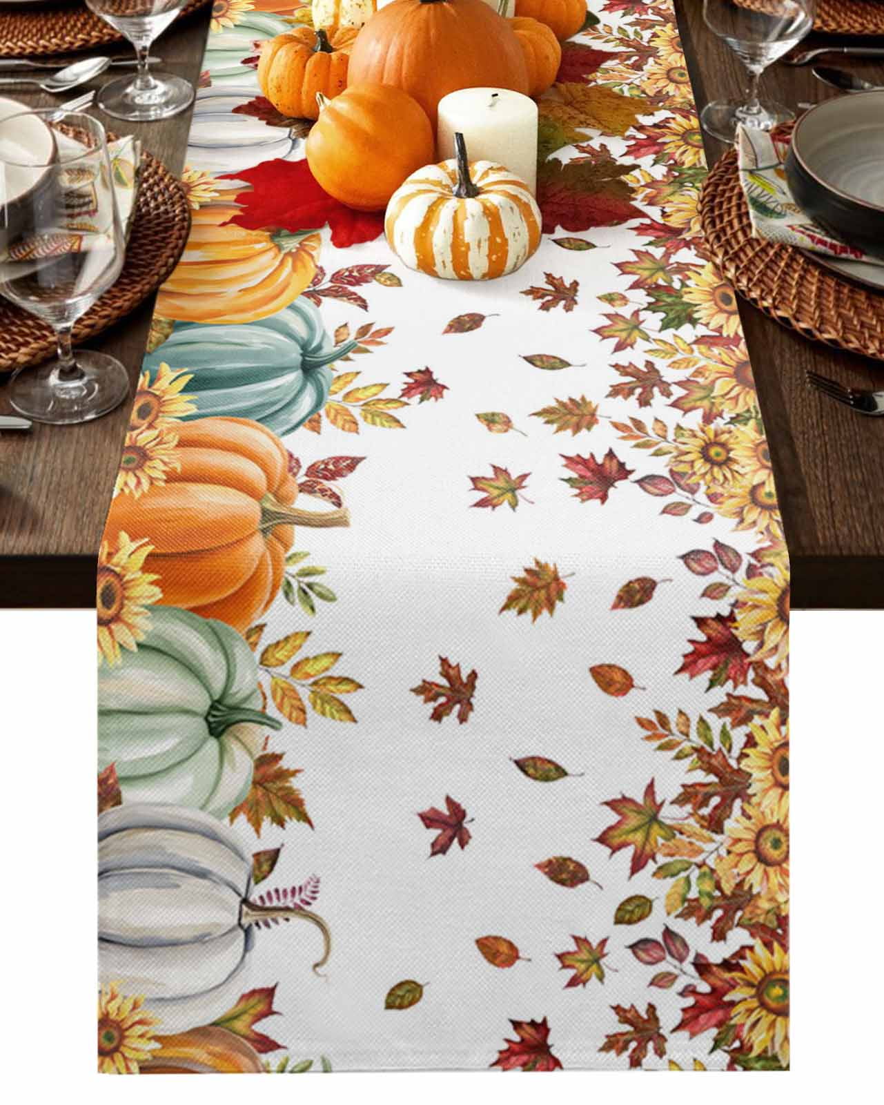 Burlap Table Runner 36 Inches Long,Fall Maple Leaf Thanksgiving Pumpkin ...