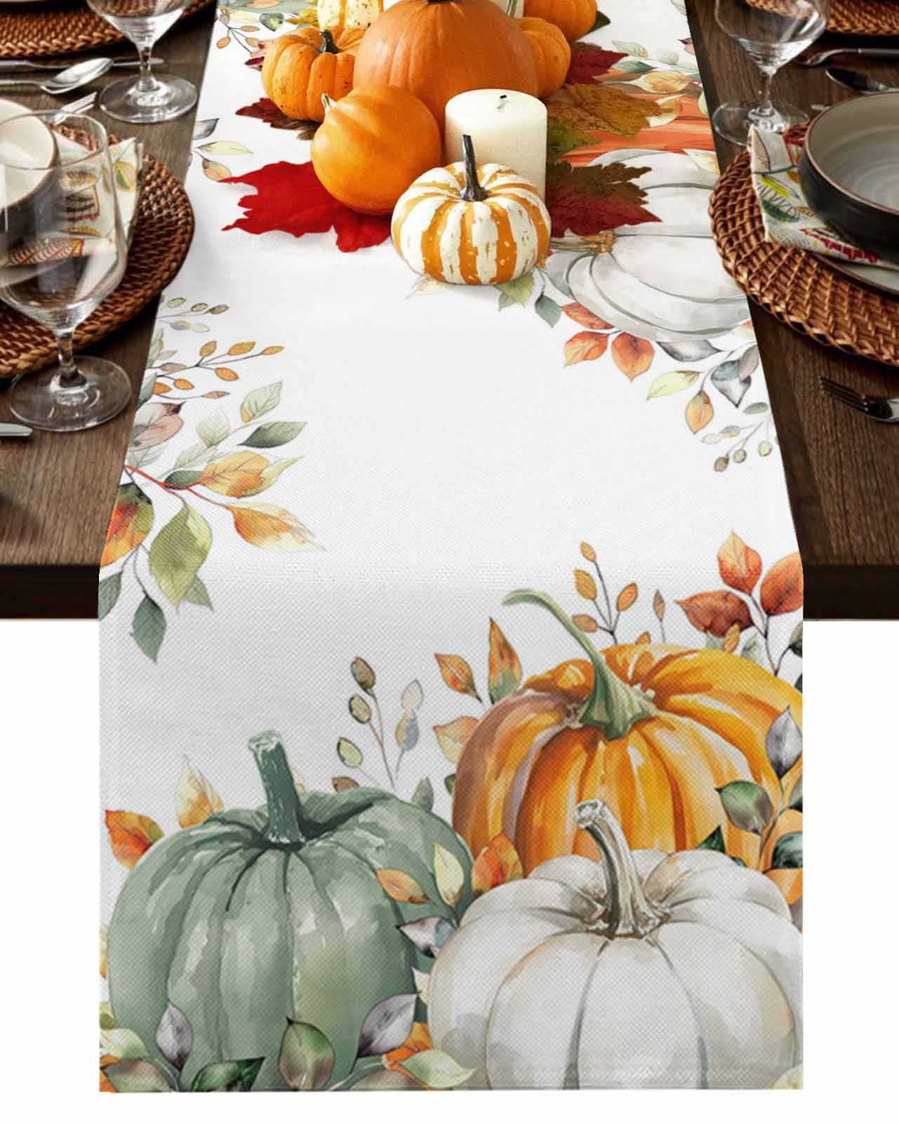 Burlap Table Runner 36 Inches Long,Fall Orange Eucalyptus Leaves ...