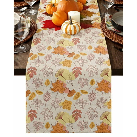 Burlap Table Runner 36 Inches Long,Fall Orange Leaves Seamless Non-Slip ...