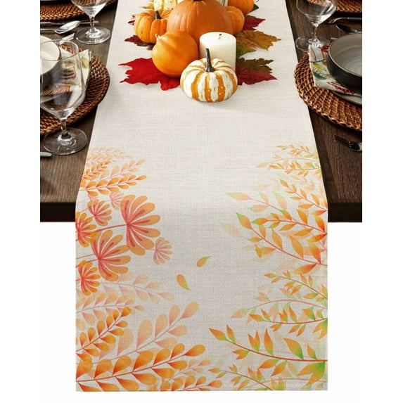 Burlap Table Runner 36 Inches Long,Fall Orange Leaves Watercolor Non ...
