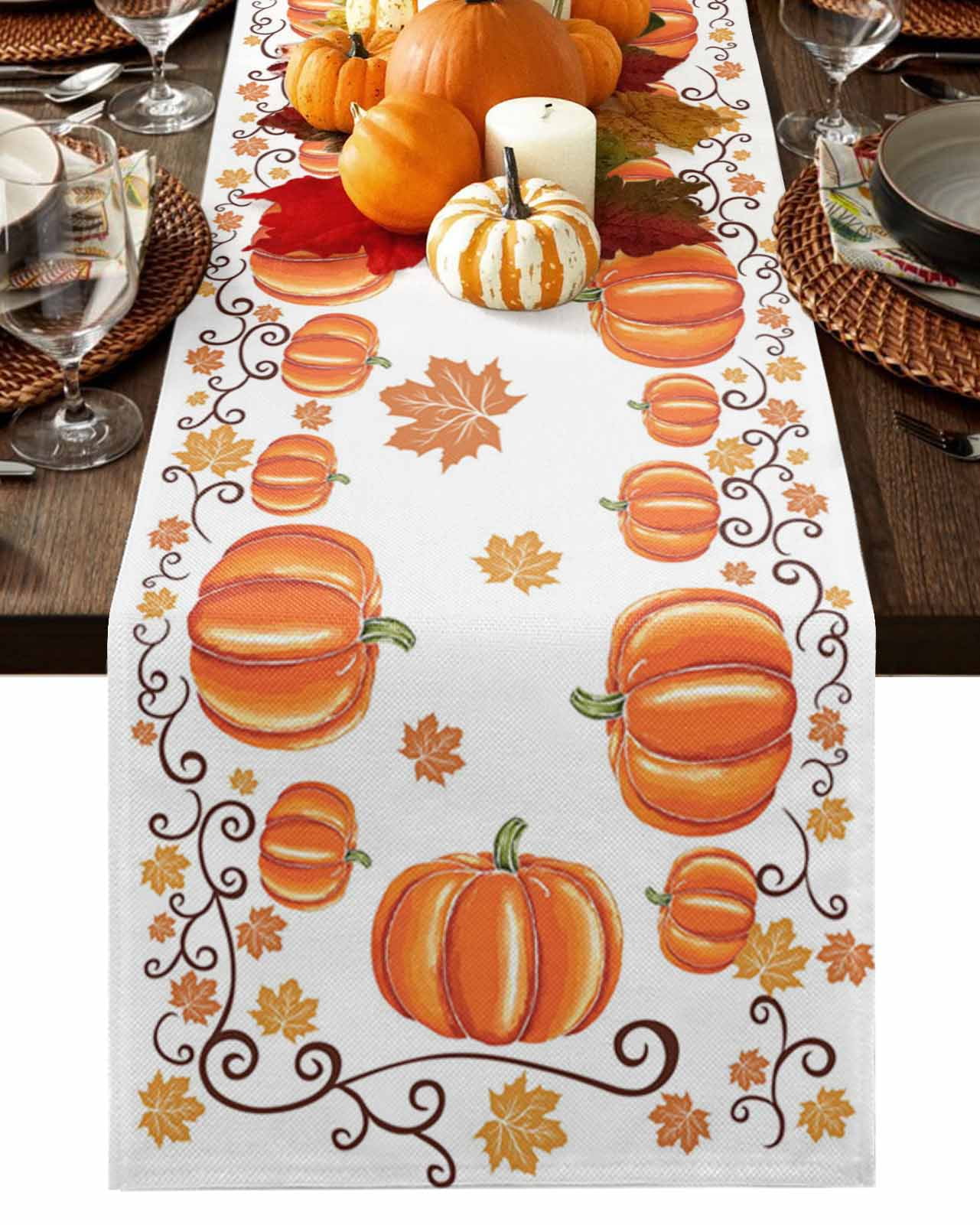 Burlap Table Runner 36 Inches Long,Fall Orange Maple Leaf Pumpkin ...