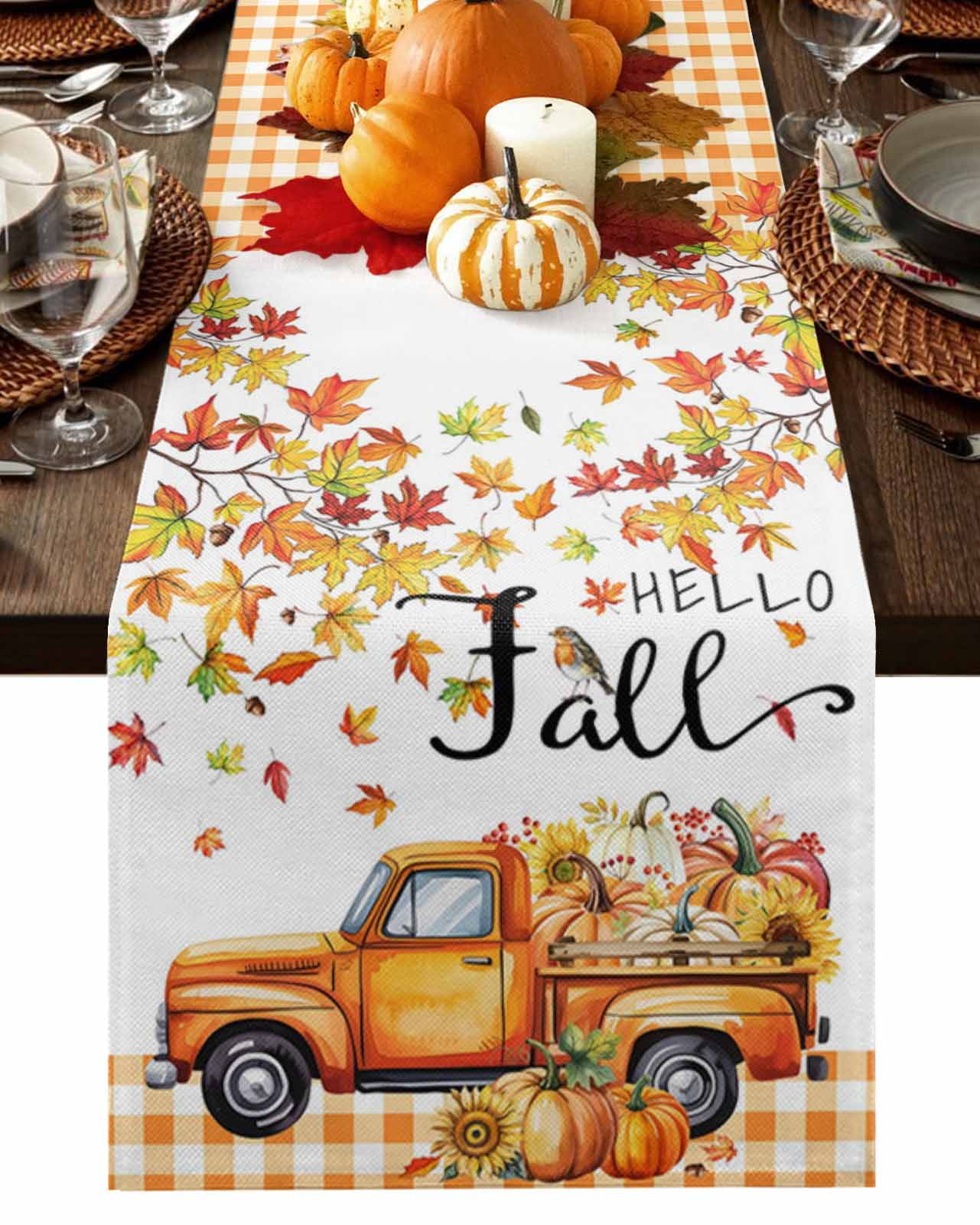 Burlap Table Runner 36 Inches Long,Fall Orange Maple Leaf Thanksgiving ...