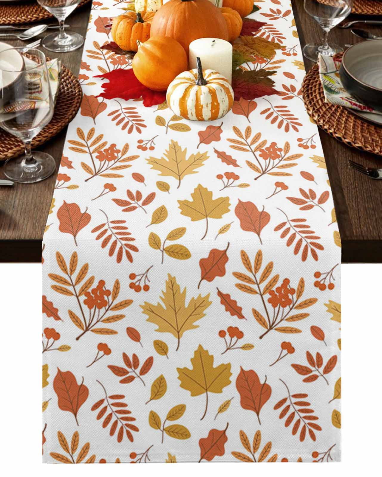 Burlap Table Runner 36 Inches Long,Fall Orange Maple Leaf Watercolor ...