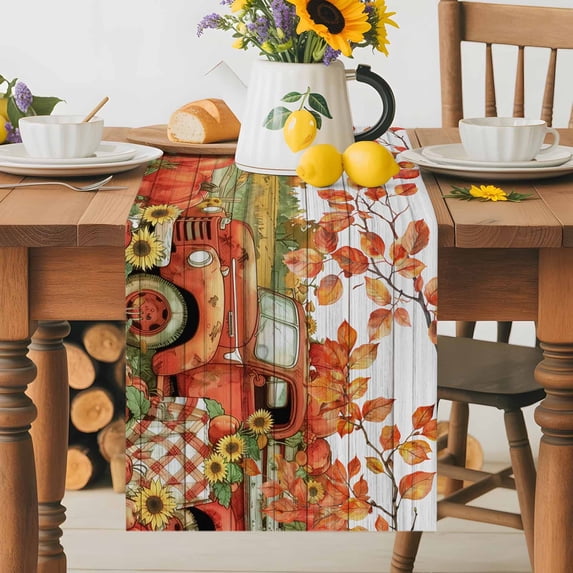 Burlap Table Runner 36 Inches Long, Fall Pumpkin Truck Farm Orange ...
