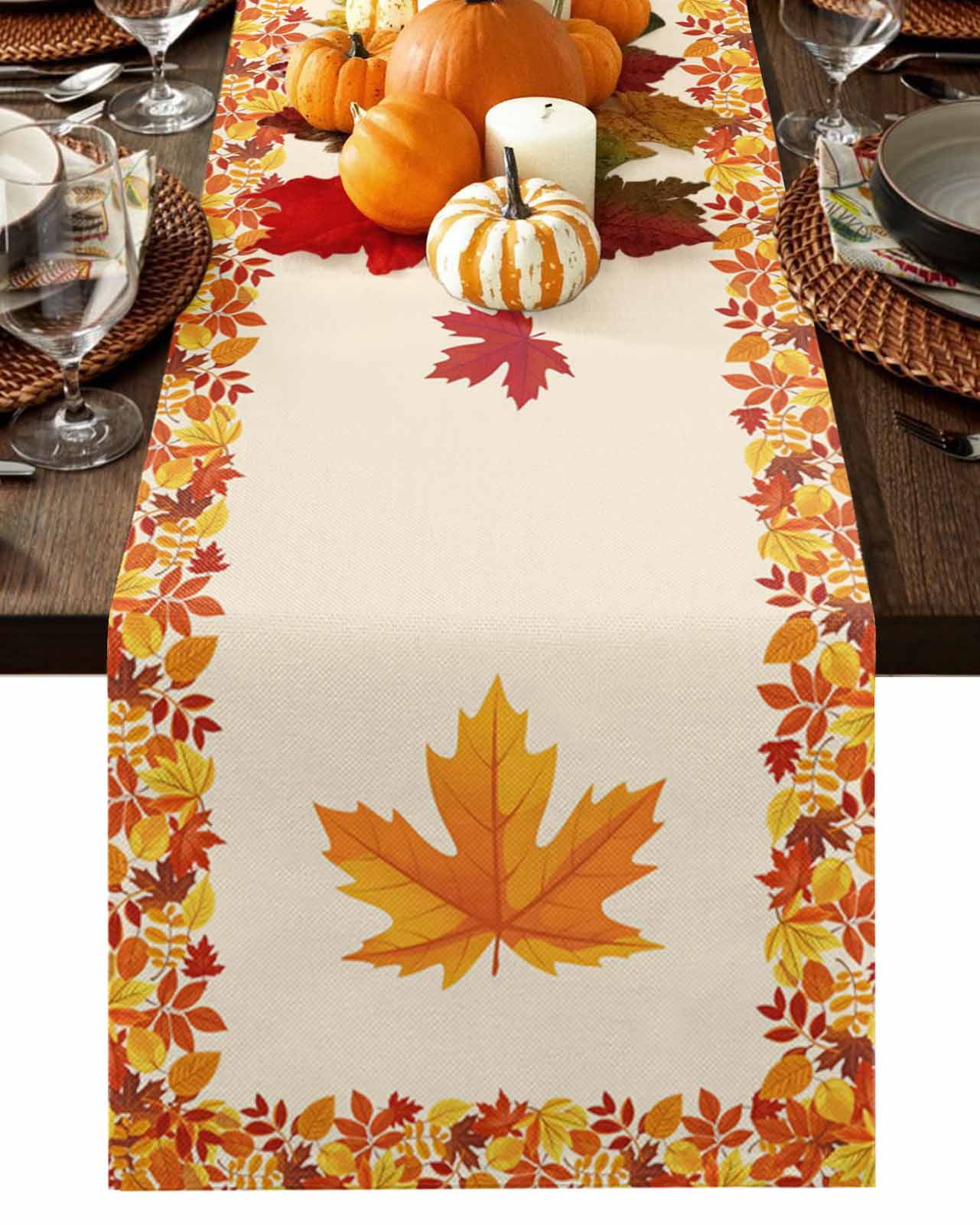 Burlap Table Runner 36 Inches Long,Fall Thanksgiving Orange Maple Leaf ...