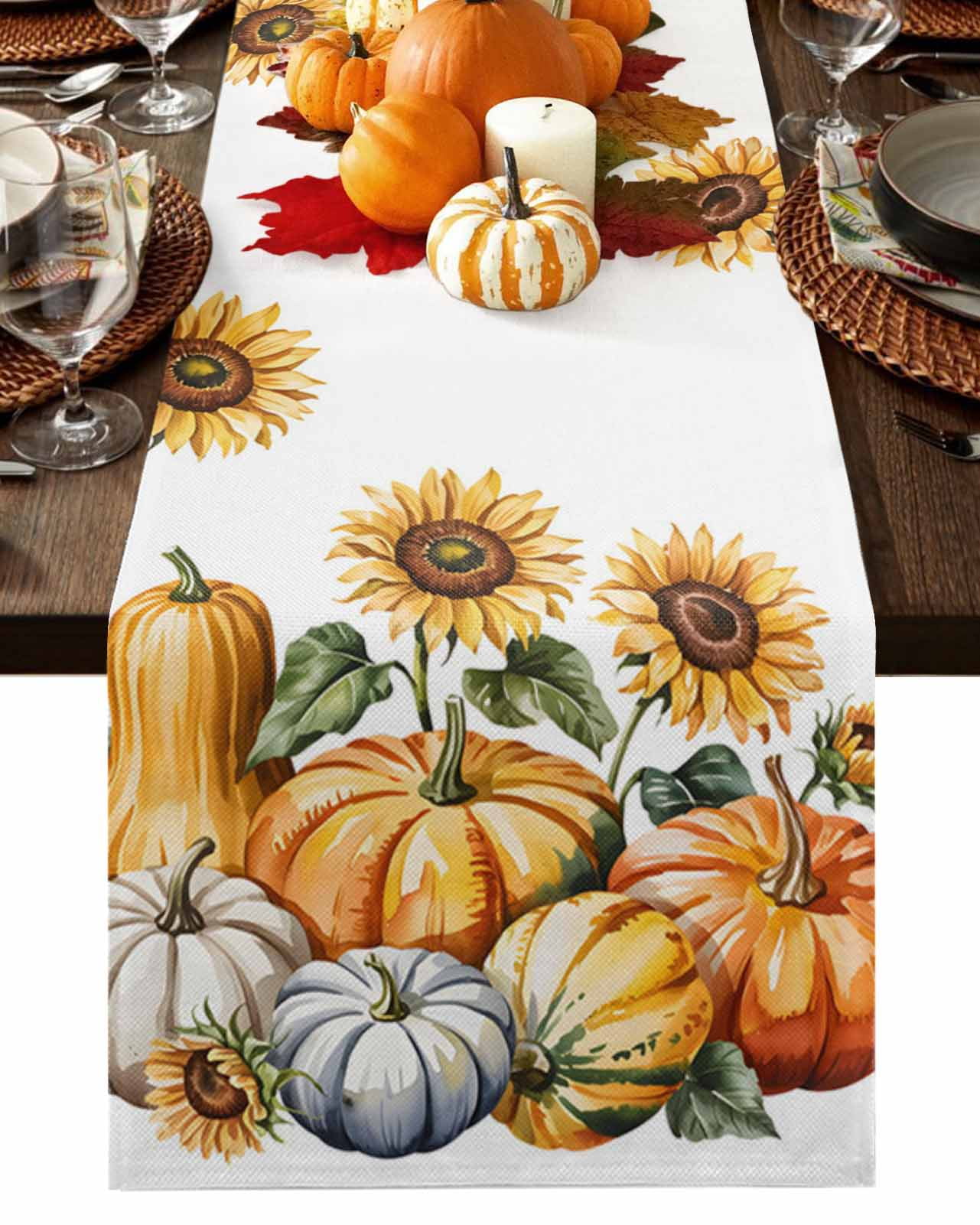 Burlap Table Runner 36 Inches Long,Fall Thanksgiving Pumpkin Sunflower ...