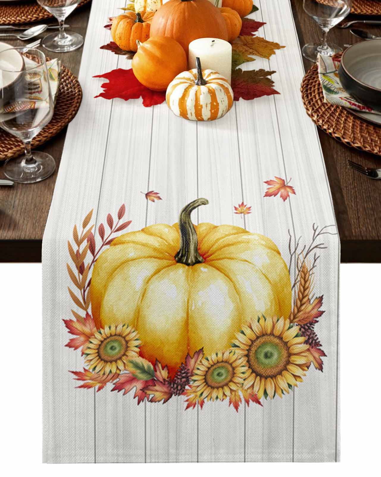 Burlap Table Runner 36 Inches Long,Fall Thanksgiving Pumpkin Watercolor ...