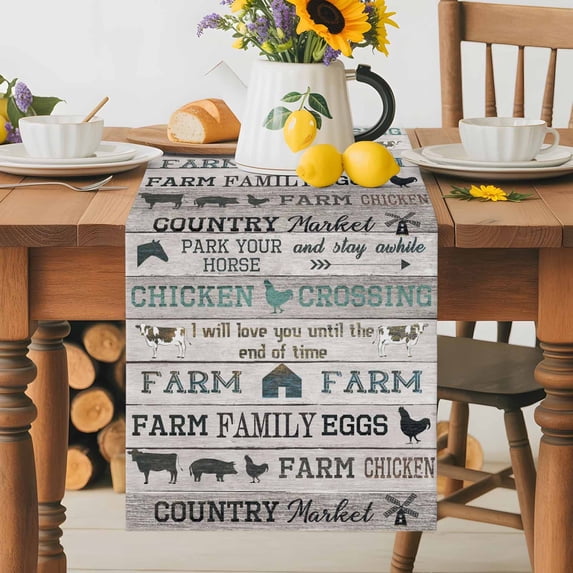 Burlap Table Runner 36 Inches Long, Farm Animal Vintage Plank Non-Slip ...