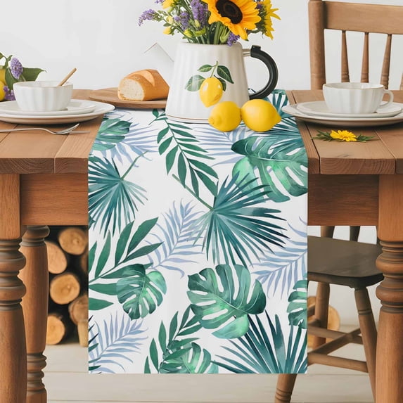 Burlap Table Runner 36 Inches Long, Farm Botanical Monstera Leaves Non ...
