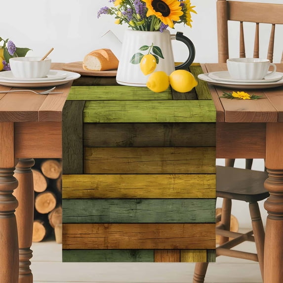 Burlap Table Runner 36 Inches Long, Farm Colorful Wood Grain Non-Slip ...