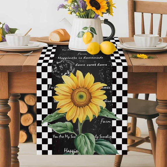 Burlap Table Runner 36 Inches Long, Farm Countryside Sunflowers Leaves ...
