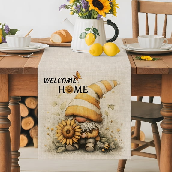 Burlap Table Runner 36 Inches Long, Farm Home Gnome Sunflower Non-Slip ...