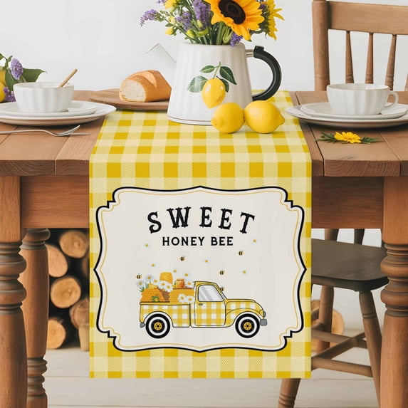 Burlap Table Runner 36 Inches Long, Farm Honey Bee Daisy Truck Non-Slip ...