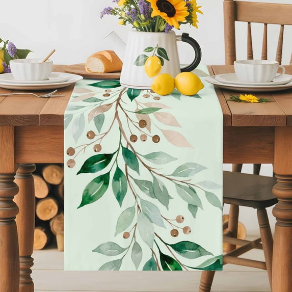 Burlap Table Runner 36 Inches Long, Farm Leaves Tree Branch on Light ...
