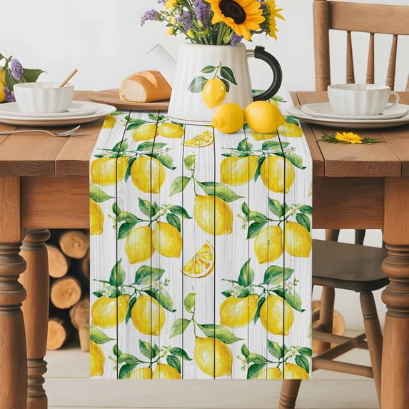 Burlap Table Runner 36 Inches Long, Farm Lemon Fruit on Wood Board Non ...
