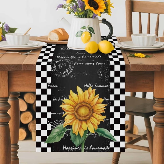 Burlap Table Runner 36 Inches Long, Farm Yellow Sunflower Non-Slip ...