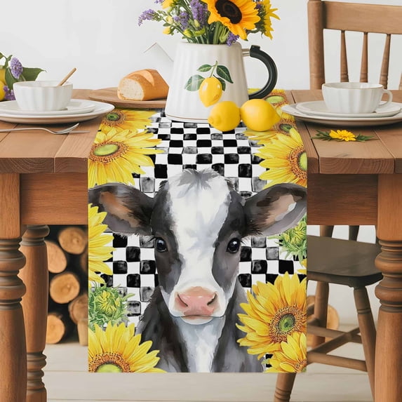Burlap Table Runner 36 Inches Long, Farmhouse Cow Sunflower Non-Slip ...