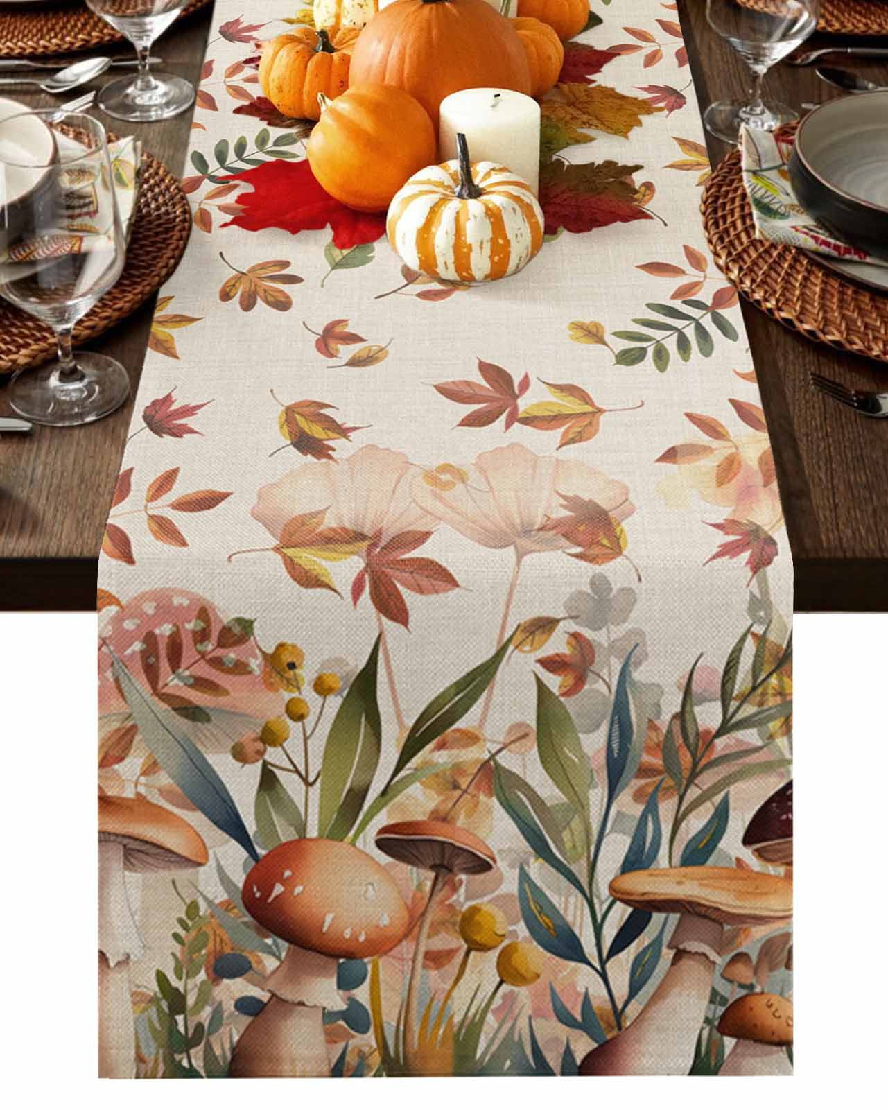 Burlap Table Runner 36 Inches Long,Farmhouse Mushroom Fall Maple Leaf ...