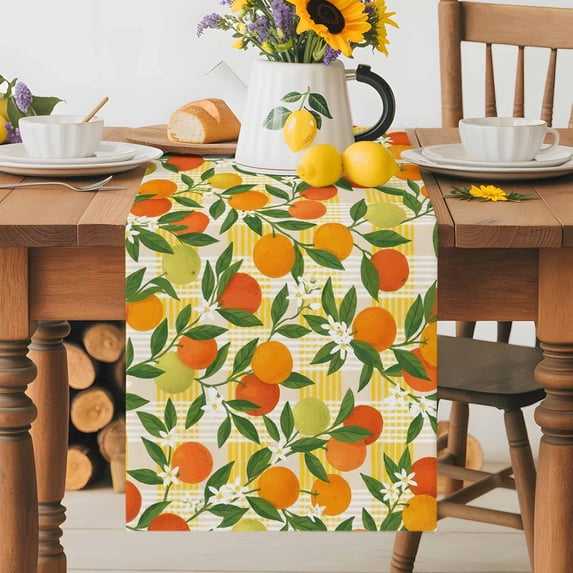 Burlap Table Runner 36 Inches Long, Farmhouse Orange Leaves Floral Non ...
