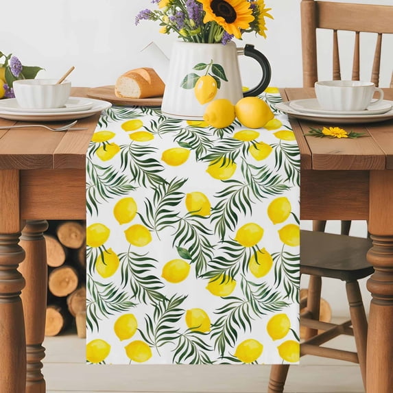 Burlap Table Runner 36 Inches Long, Farmhouse Yellow Lemon Leaves Non ...