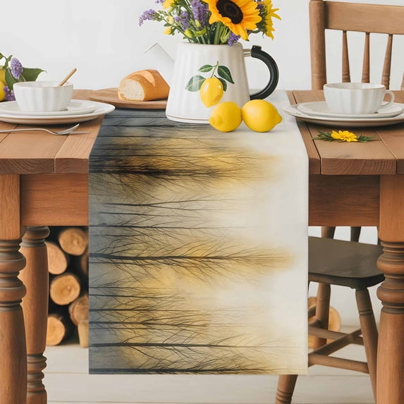 Burlap Table Runner 36 Inches Long, Forest and Fog Yellow Gray Gradient ...